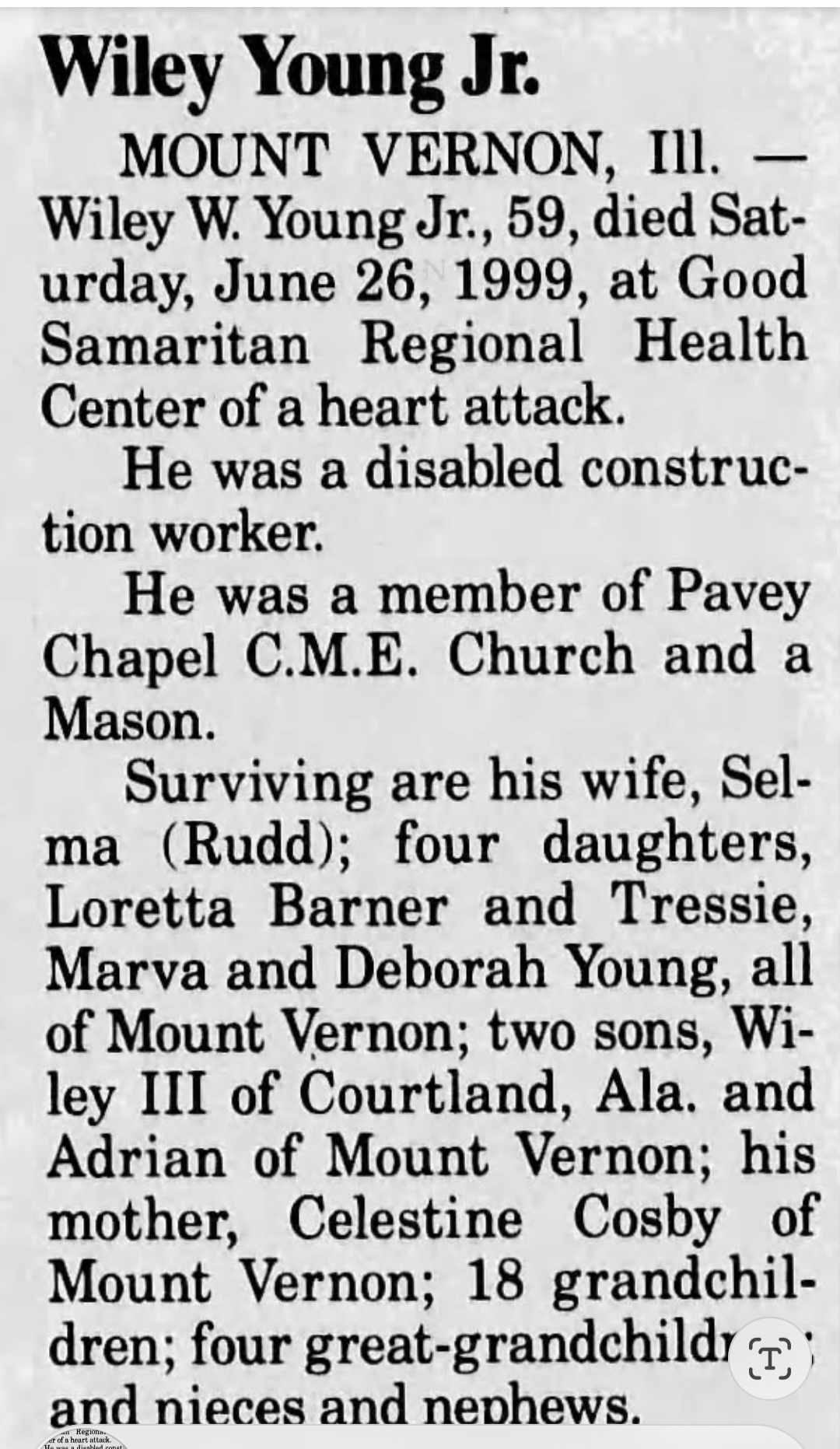 14)Wiley W. Young III d. 08-24-2004 News Article